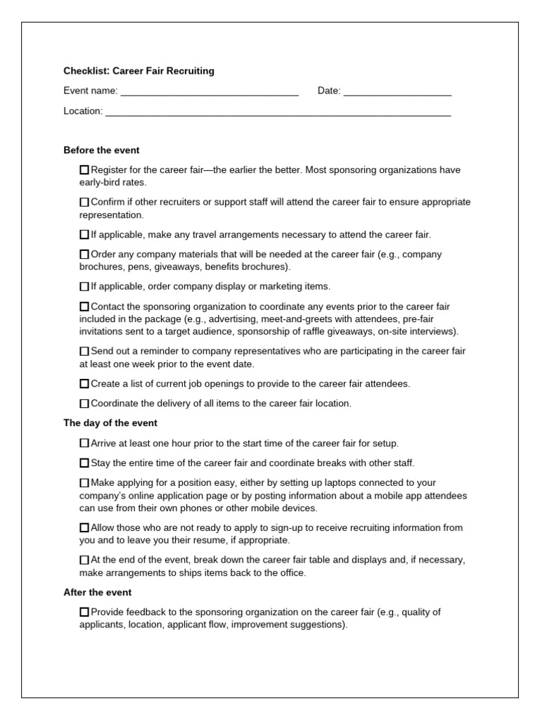 Career Fair Recruiting Checklist | PDF