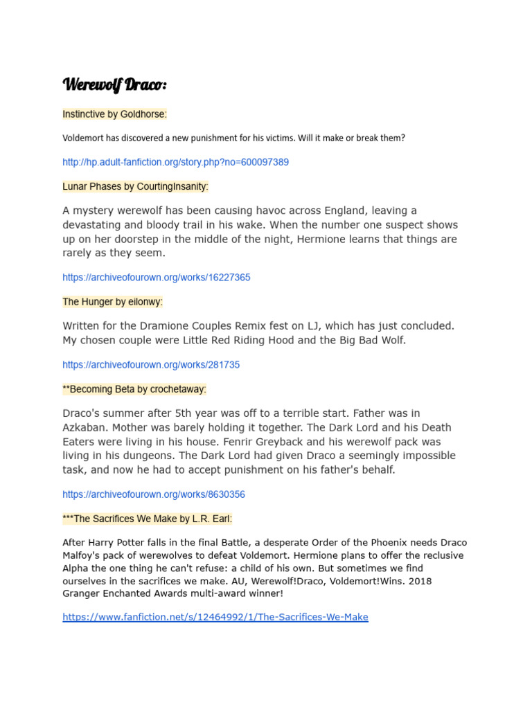 Werewolf Draco Malfoy Fanfiction Collection | PDF | Harry Potter