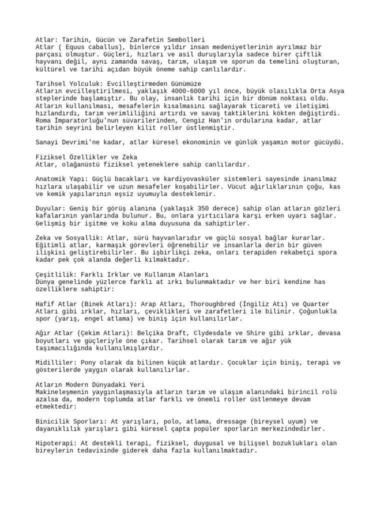 Atlar Tarihin, Gücün Ve Zarafetin Sembolleri | PDF