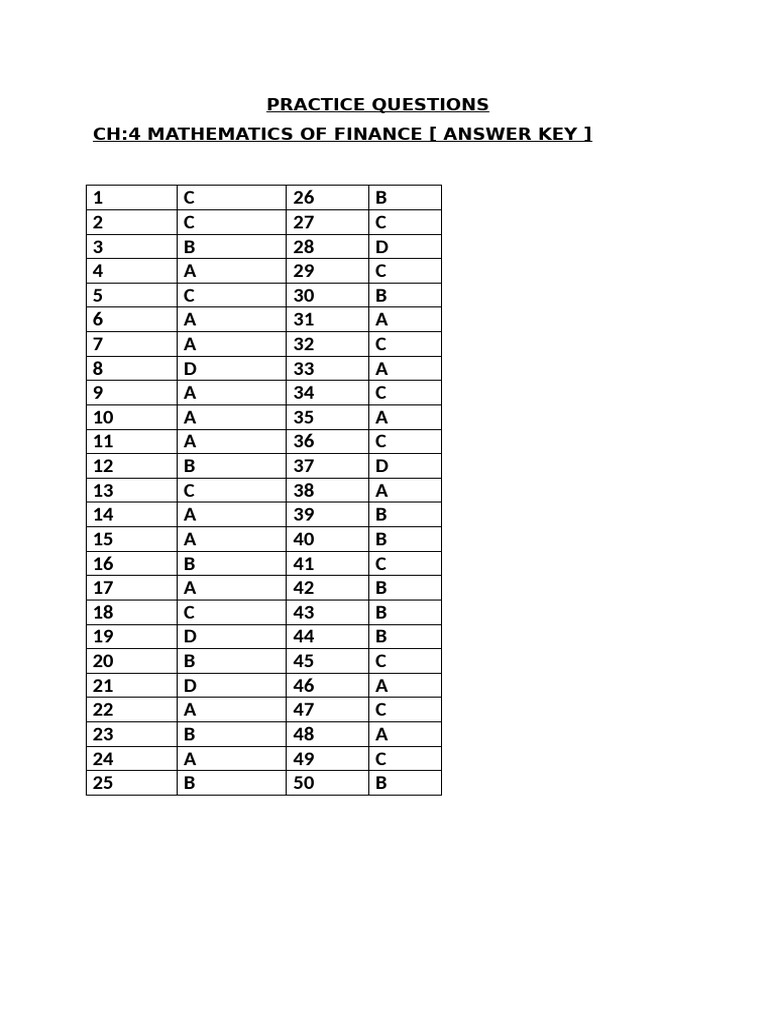 Mathematics of Finance Answer Key | PDF