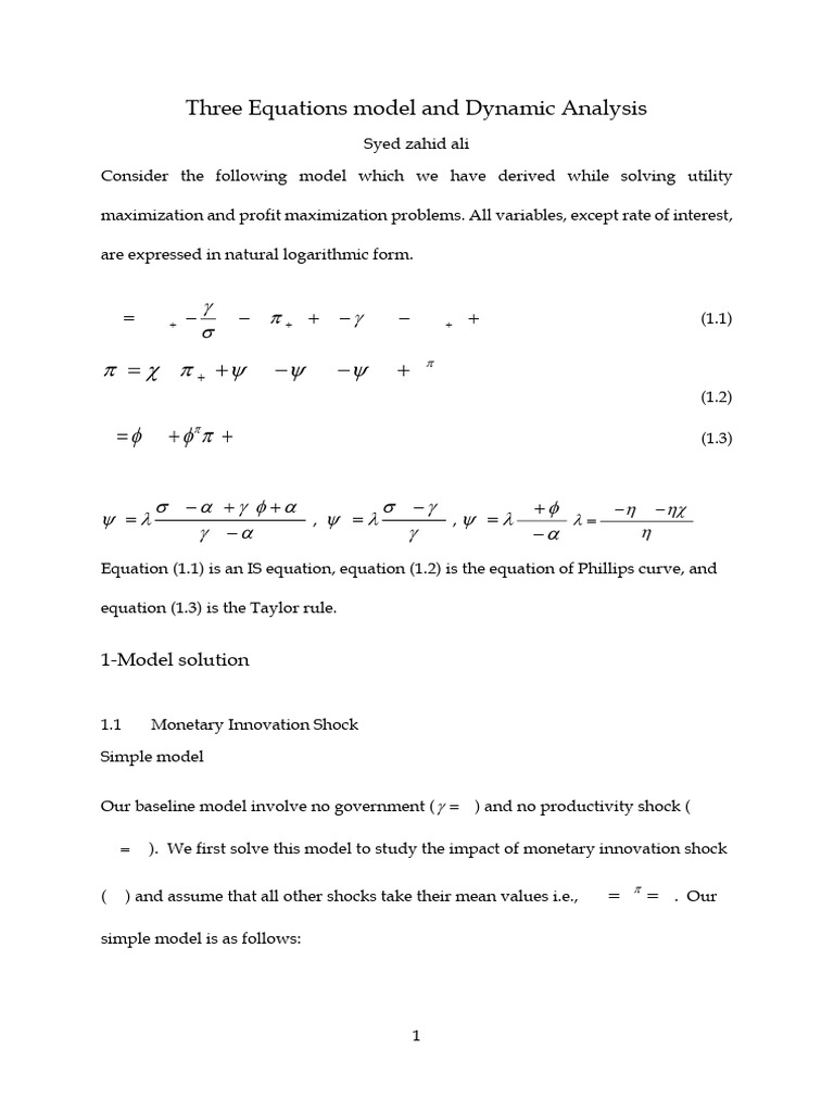 Dynamic Analysis of Three Equations Model | PDF | New Keynesian ...