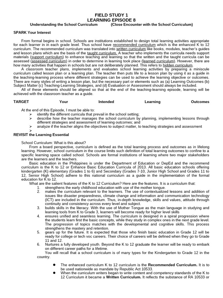 FS 1 Ep. 8 | PDF | Curriculum | Lesson Plan