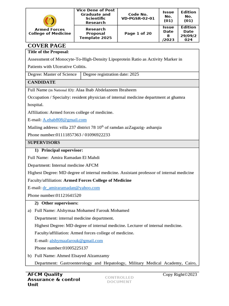 Monocyte-HDL Ratio in Ulcerative Colitis | PDF | High Density ...