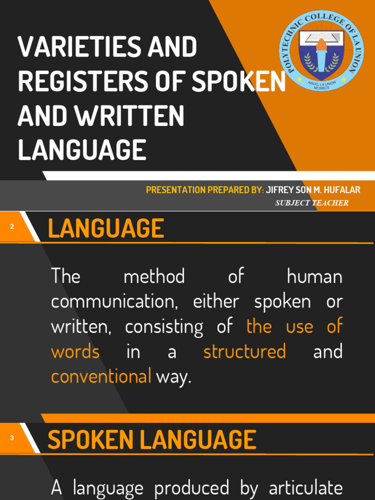 Lesson 7a Varieties Registers of Spoken and Written Language | PDF ...