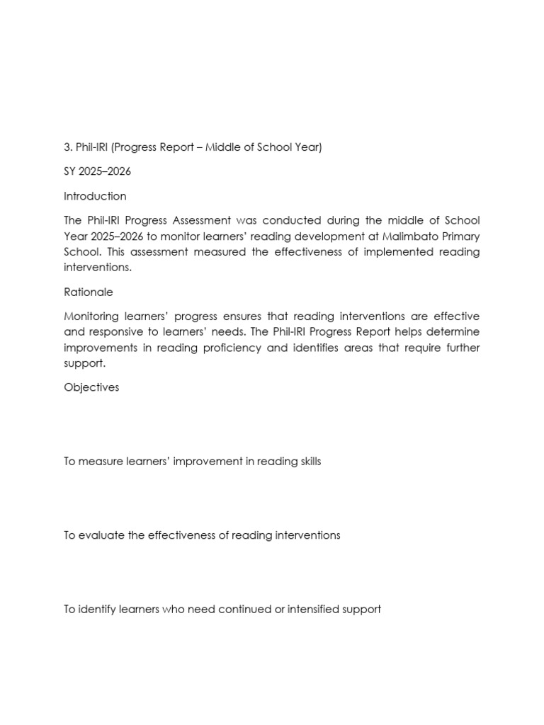 Phil-Iri and Crla Accomplishment Reports | PDF | Reading Comprehension ...