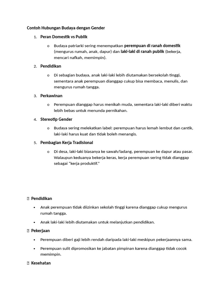 Contoh Hubungan Budaya Dengan Gender | PDF