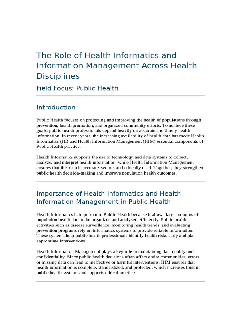 Health Informatics in Public Health | PDF | Public Health | Health ...
