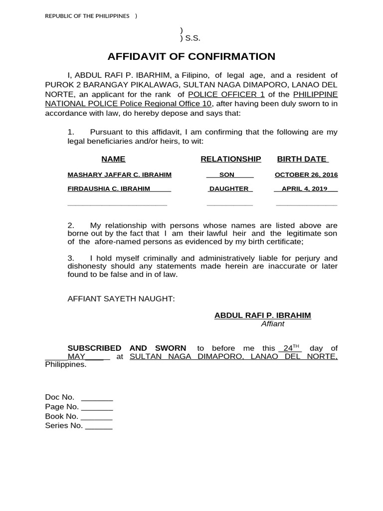 Affidavit of Confirmation for Police Officer | PDF