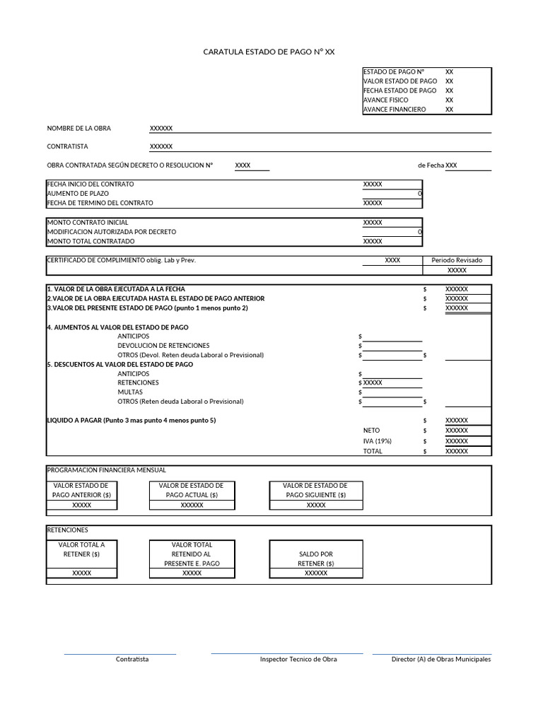 Formato de Caratula Estado de Pago 02 Mayo 2019 (1) | PDF