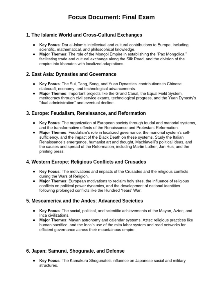 World Civ Final Focus | PDF | Renaissance | Mongol Empire