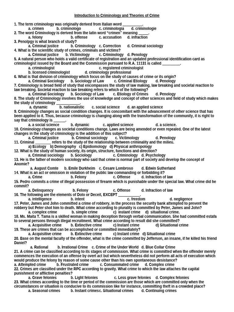 Criminology Basics and Crime Theories | PDF | Crimes | Crime & Violence