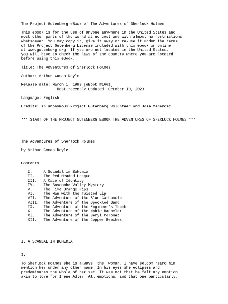 Sherlock Holmes eBook: Free Download | PDF | A Scandal In Bohemia ...