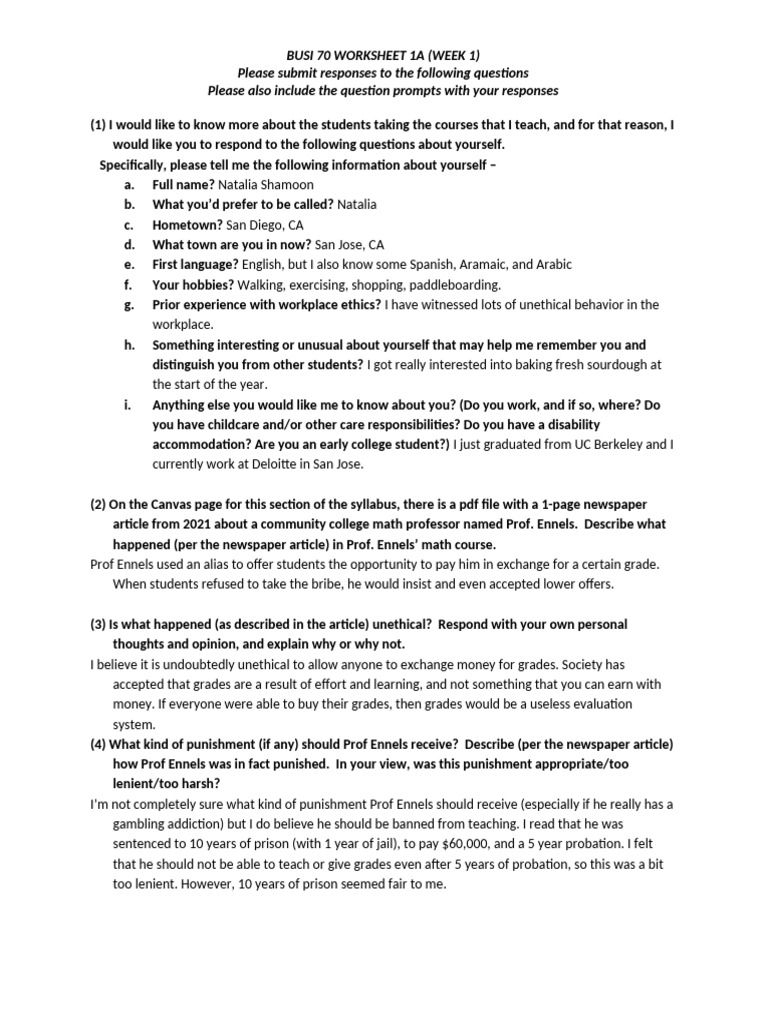 Worksheet 1A (Week 1) | PDF