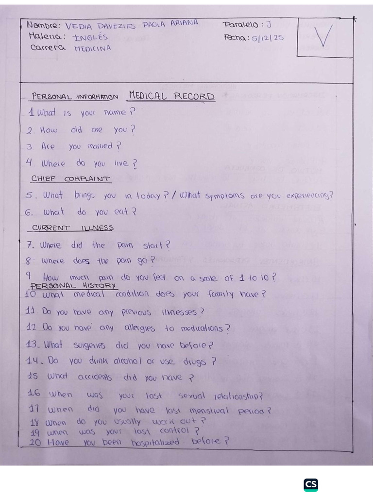 Medical Record Questions | PDF