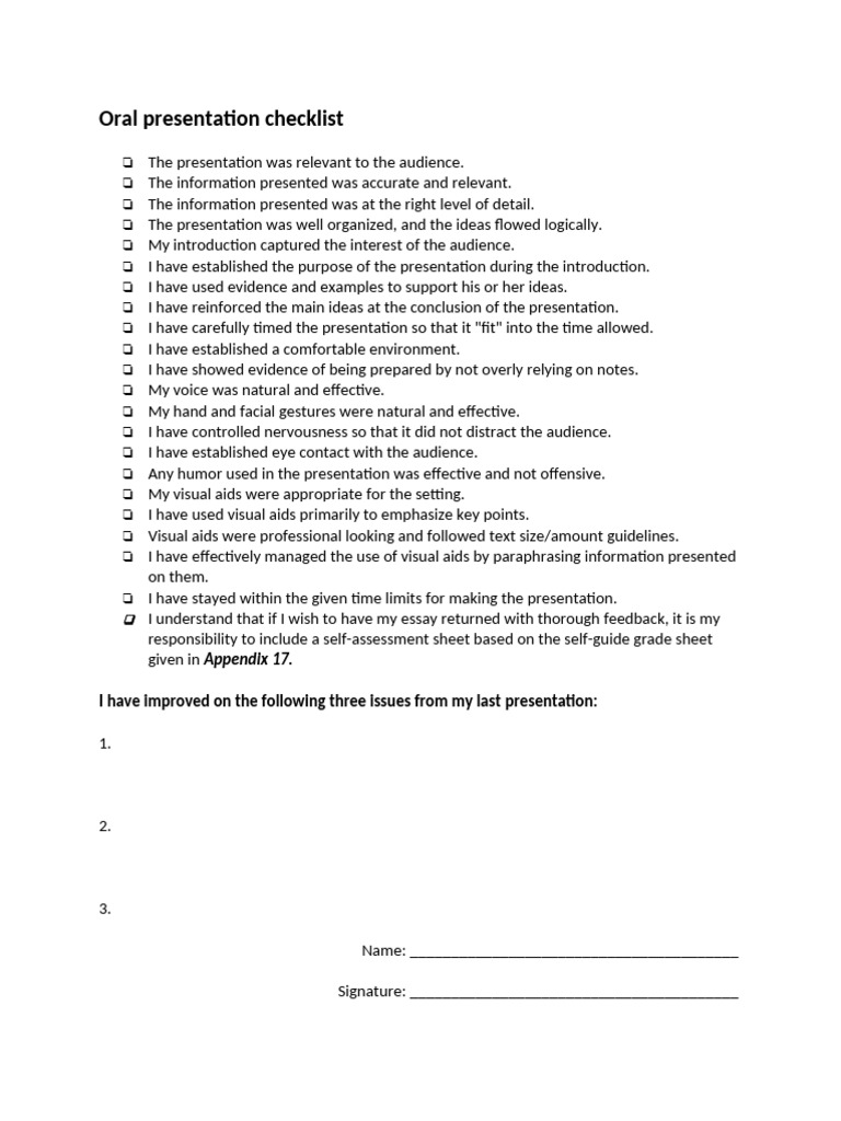 CH2020 Oral Presentation Checklist | PDF