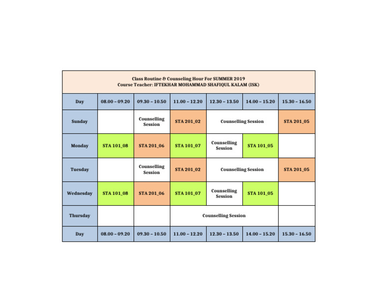 Class - Counseling Schedule - Summer 2019 | PDF