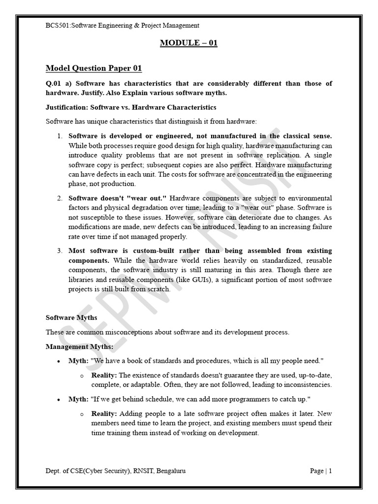 VTU QP's Solved- Modulewise for software engineering and project management | PDF | Software ...