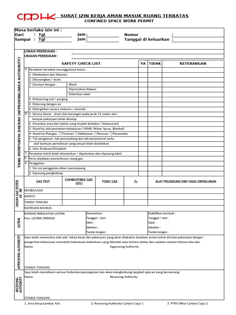 3. Confined Space Work Permit Form | PDF