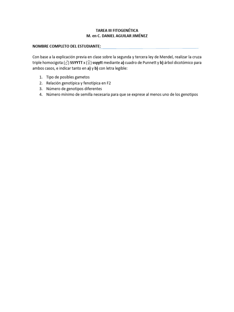 Tarea III. Cruza Triple Homocigota | PDF