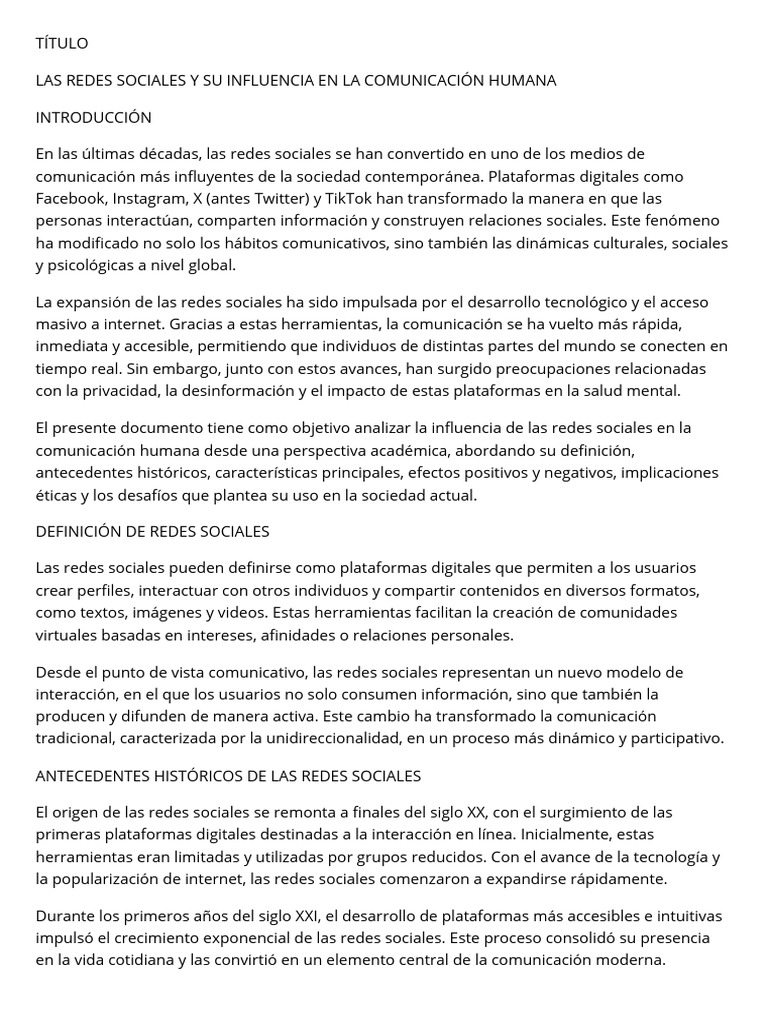 LAS REDES SOCIALES Y SU INFLUENCIA EN LA COMUNICACIÓN HUMANA | PDF ...