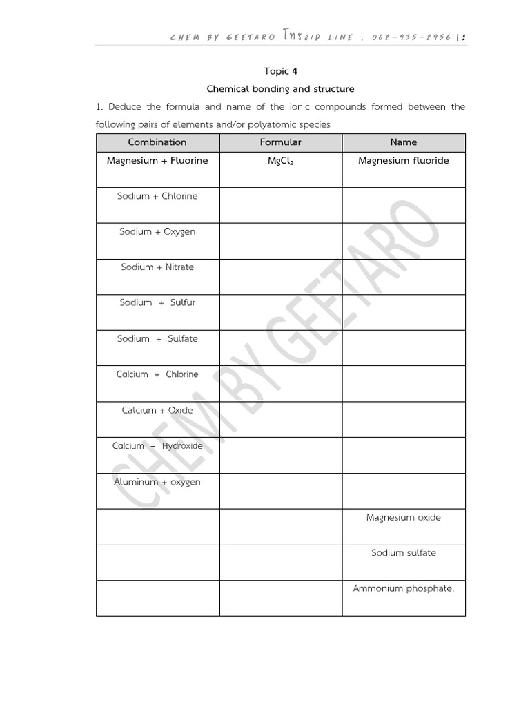 Topic 4 Chemical Bonding and Structure Ans | PDF