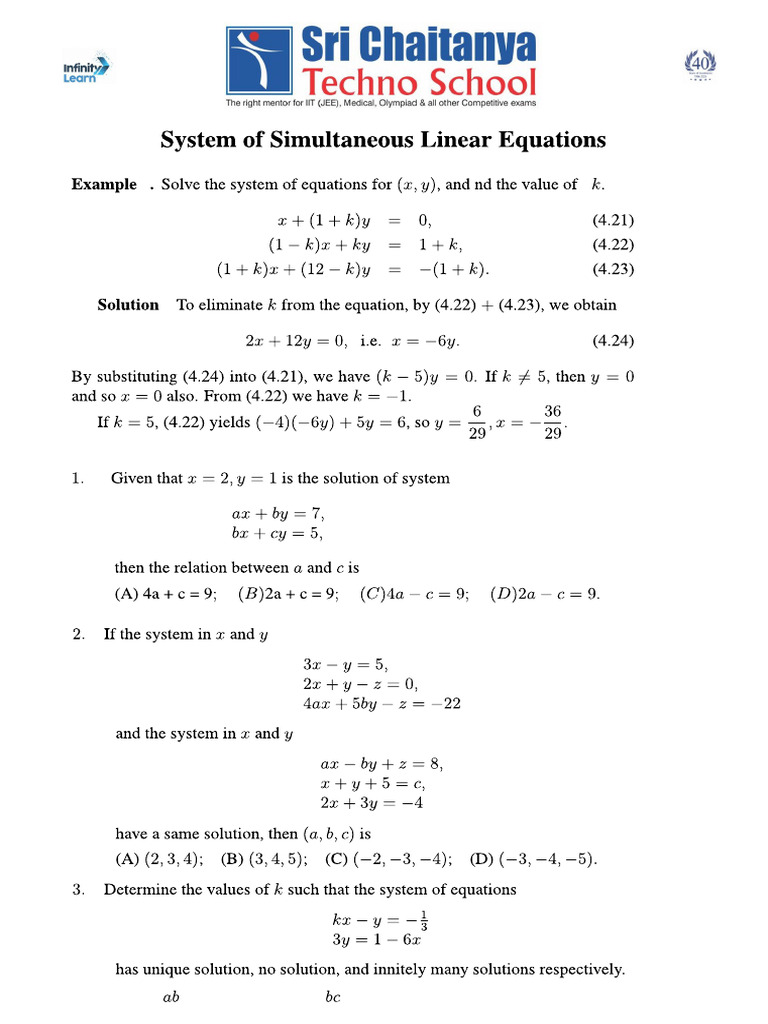 System of Simultaneous Linear Equations | PDF