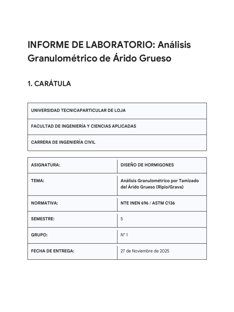 Informe de Laboratorio - Granulometría Árido Grueso - CAmilo Rodriguez ...