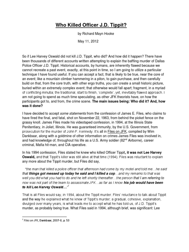 Who Killed J.D. Tippit | PDF | Lee Harvey Oswald | Assassination Of ...