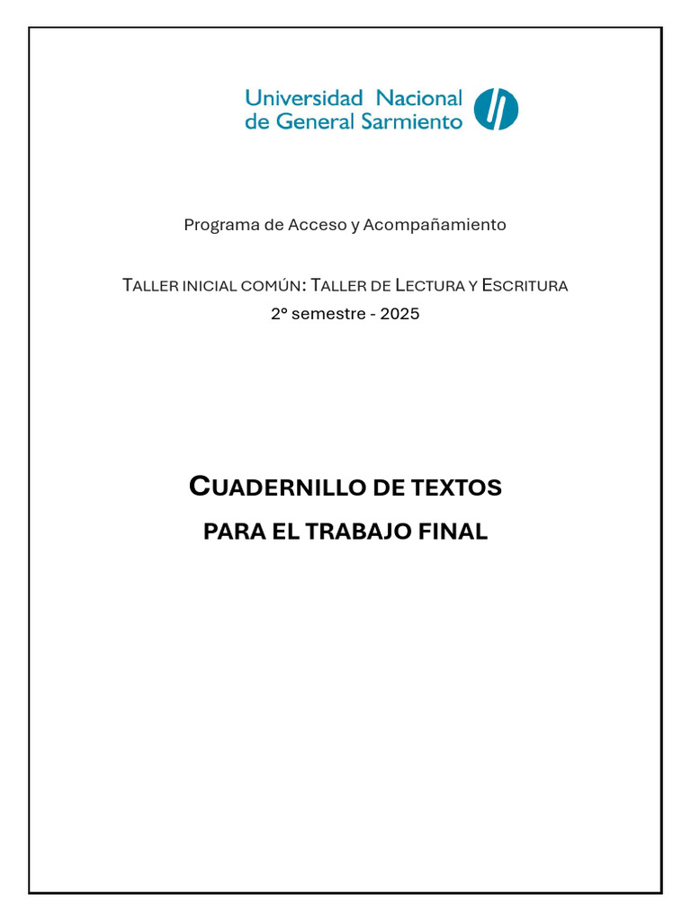 Taller de Lectura y Escritura SACAU 2025 | PDF | Plan de estudios ...