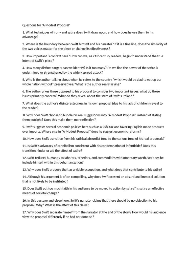 A Modest Proposal Questions | PDF | Satire