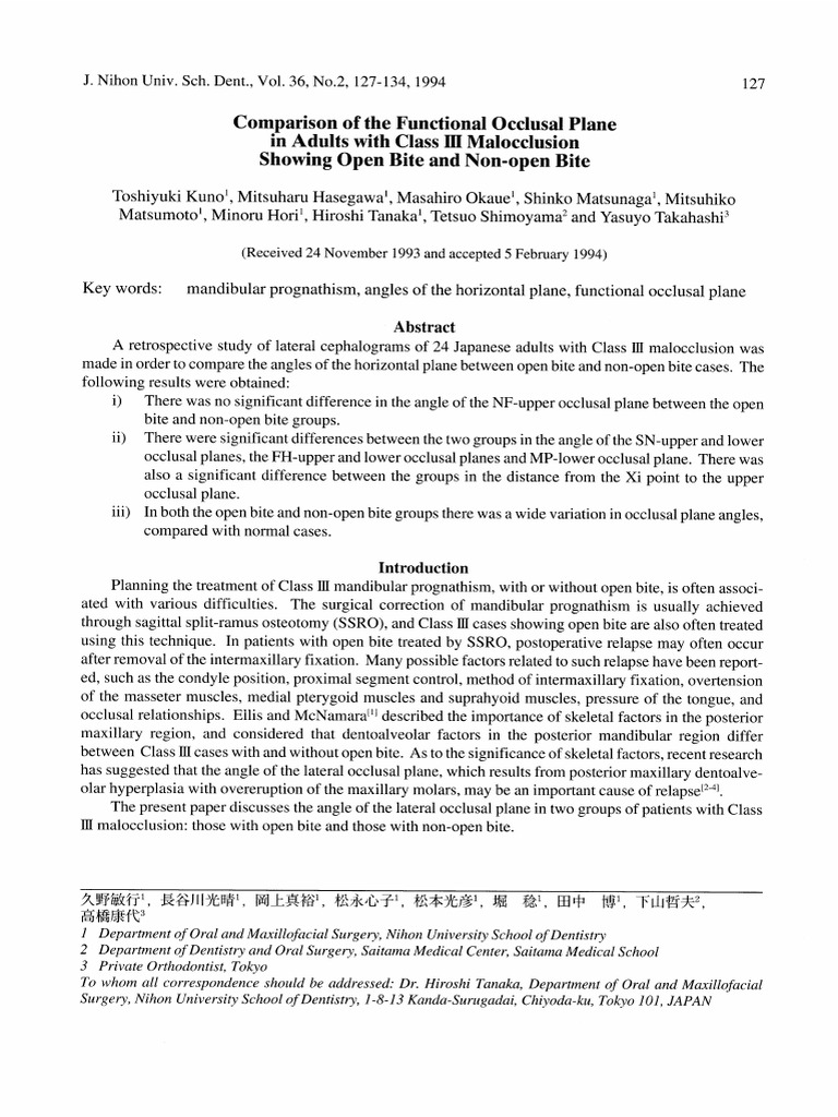 Comparison of the Functional Occlusal Plane in Adults With Class m ...