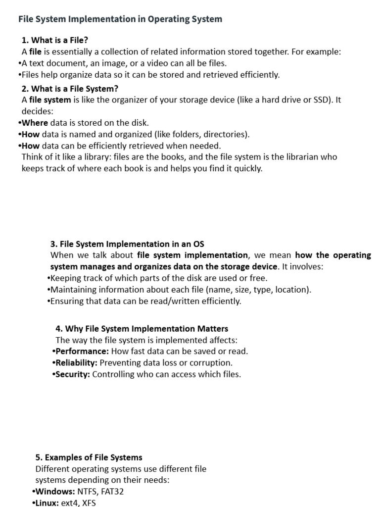 File System Implementation in OS Explained | PDF | File System ...