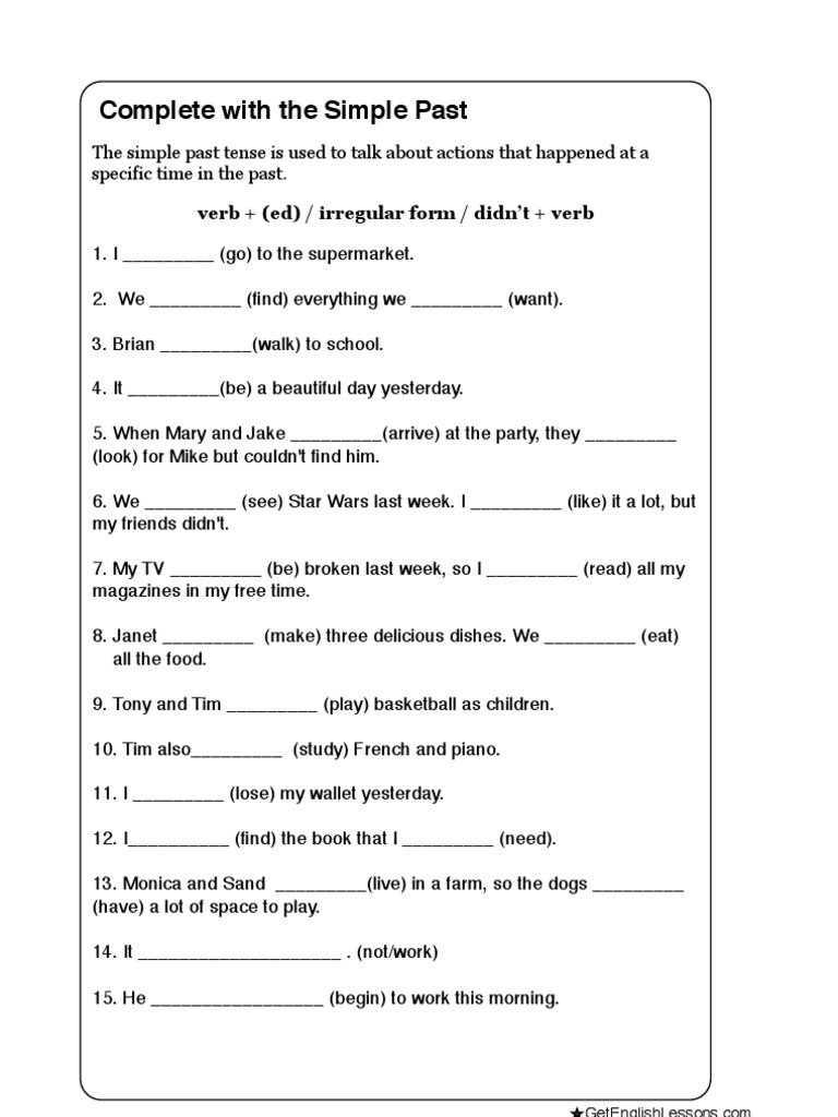 Simple Past Complete | PDF