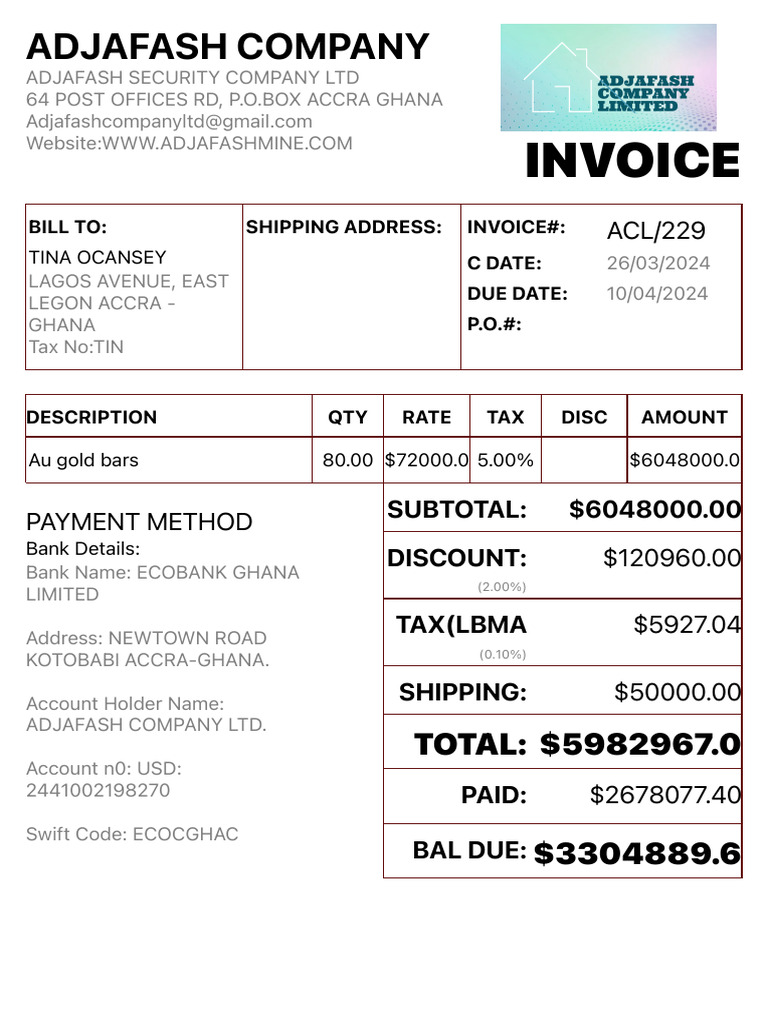 Invoice: Adjafash Company | PDF