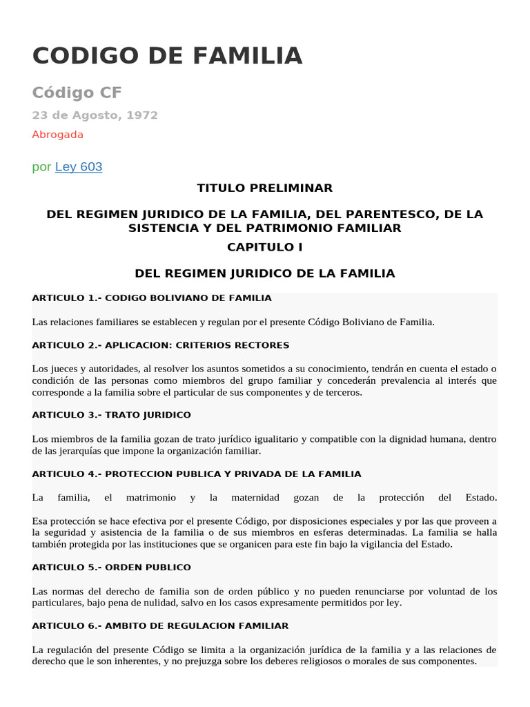 Codigo de Familia 1972 | PDF | Parentesco | Anulación