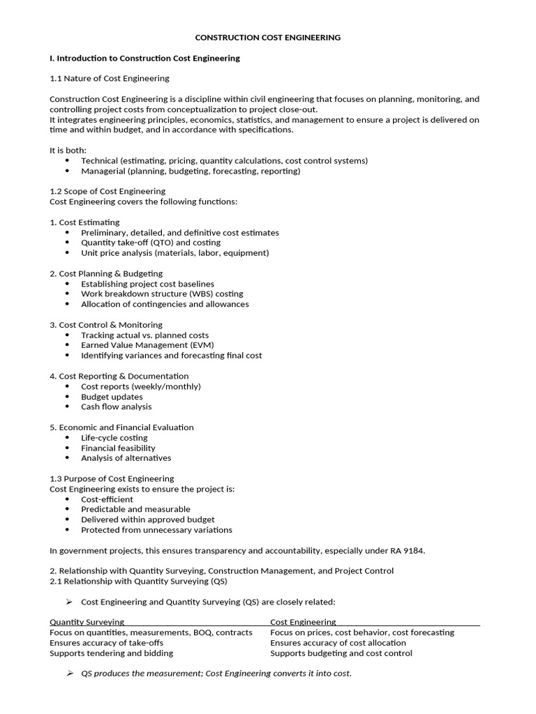 Lecture 1 Introduction to Construction Cost Engineering | PDF | Business