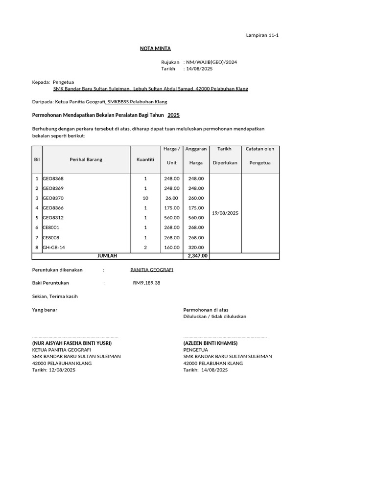 Nota Minta BBM Geografi (2025) | PDF