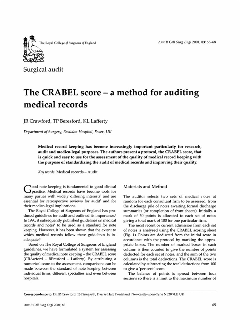 CREBEL Score Med Rec Auditing | PDF | Medical Record | Surgery