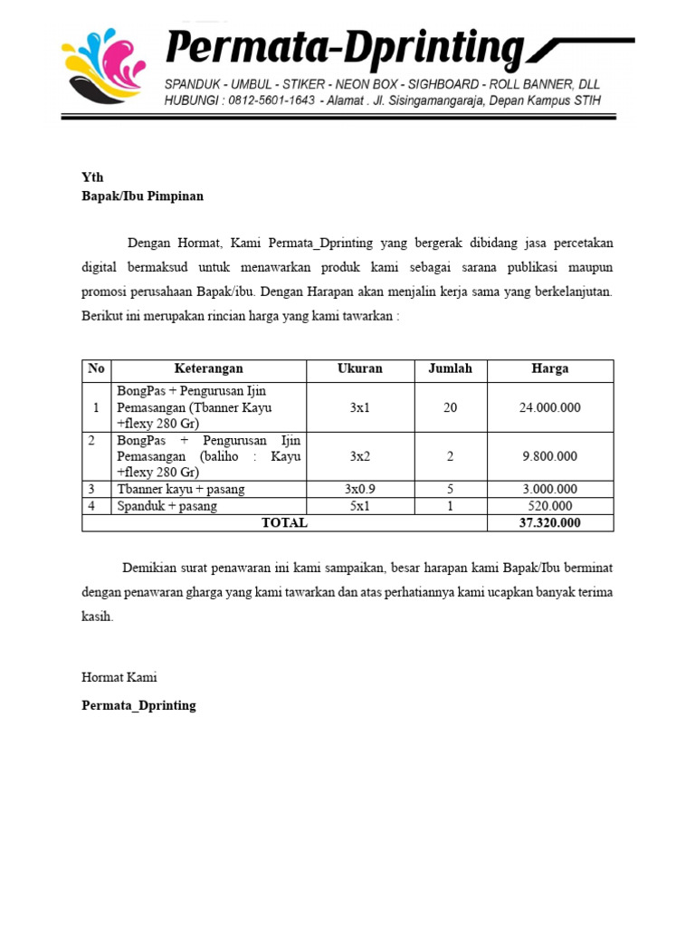 Penawaran Jasa Percetakan Digital | PDF