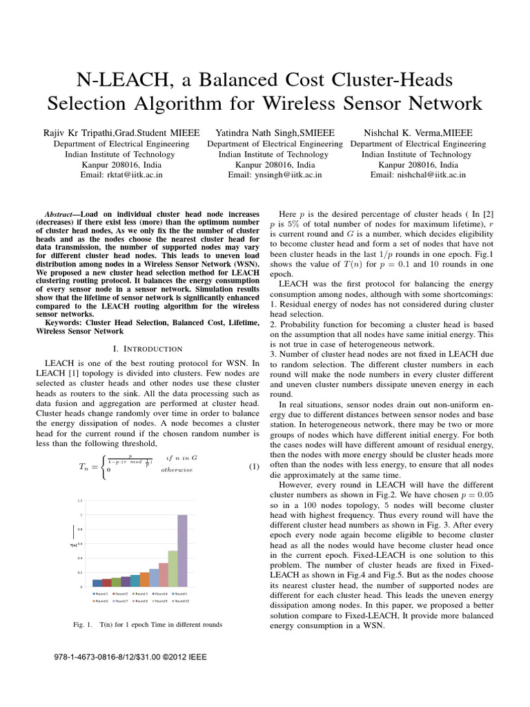 2012 - N-LEACH, A Balanced Cost Cluster-Heads | PDF | Wireless Sensor ...