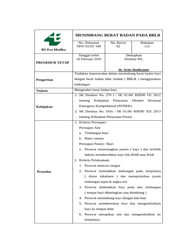 Menimbang Berat Badan Pada Bblr | PDF