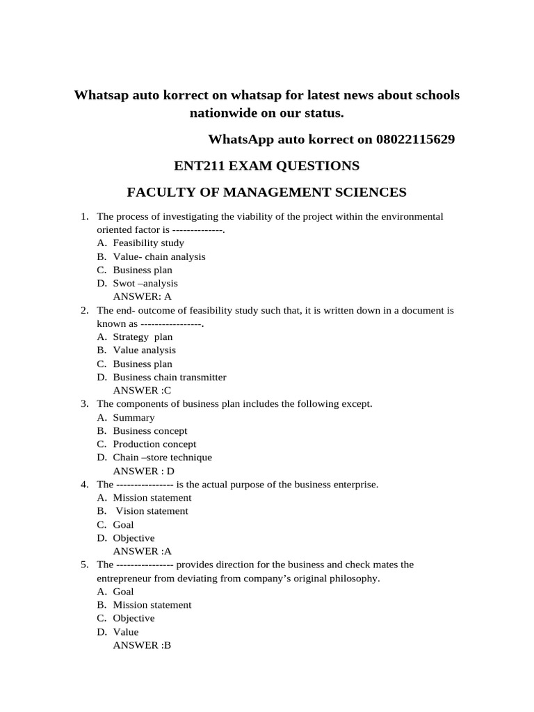 Exam Questions for Management Sciences | PDF | Entrepreneurship ...