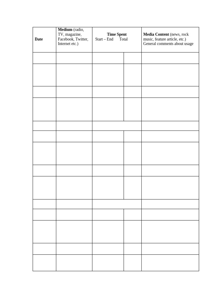 Media Consumption Log Template | PDF