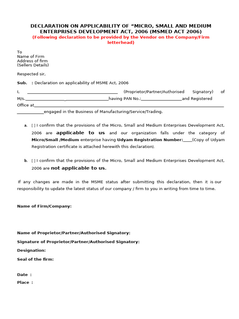 Msme Declaration | PDF