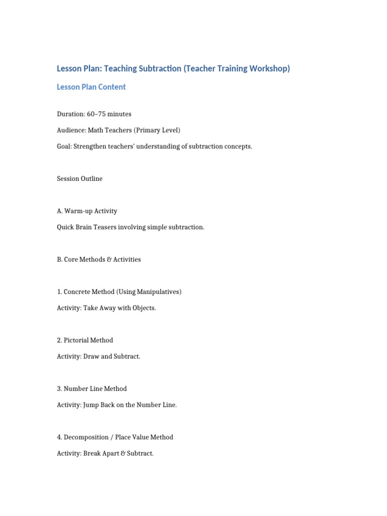 Subtraction Lesson Plan | PDF