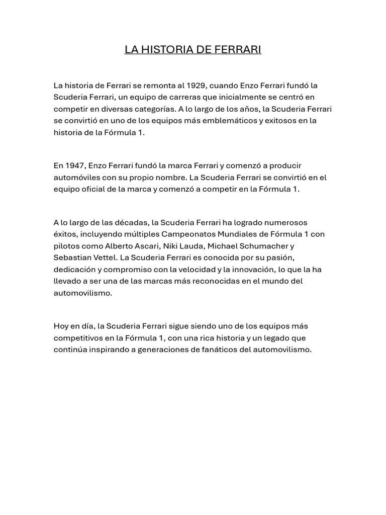 La Historia de Ferrari | PDF
