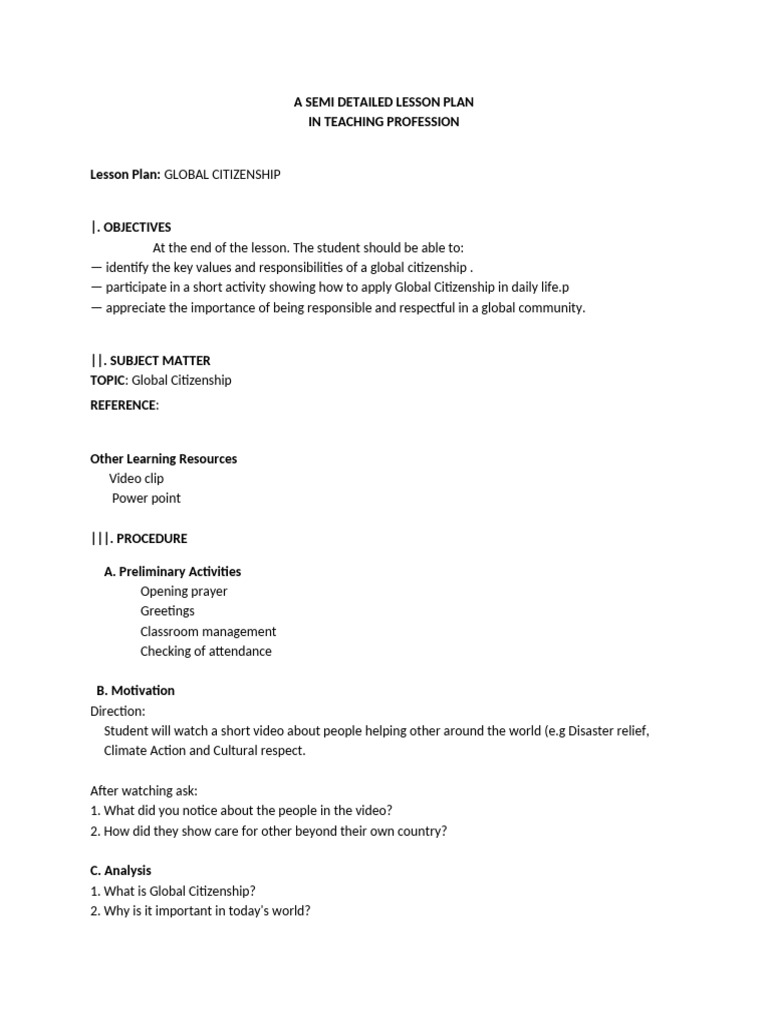 Global Citizenship Lesson Plan | PDF