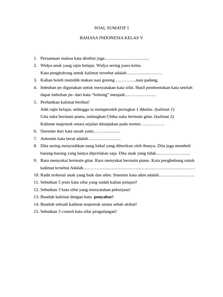 Sumatif 1 Bahasa Indonesia | PDF