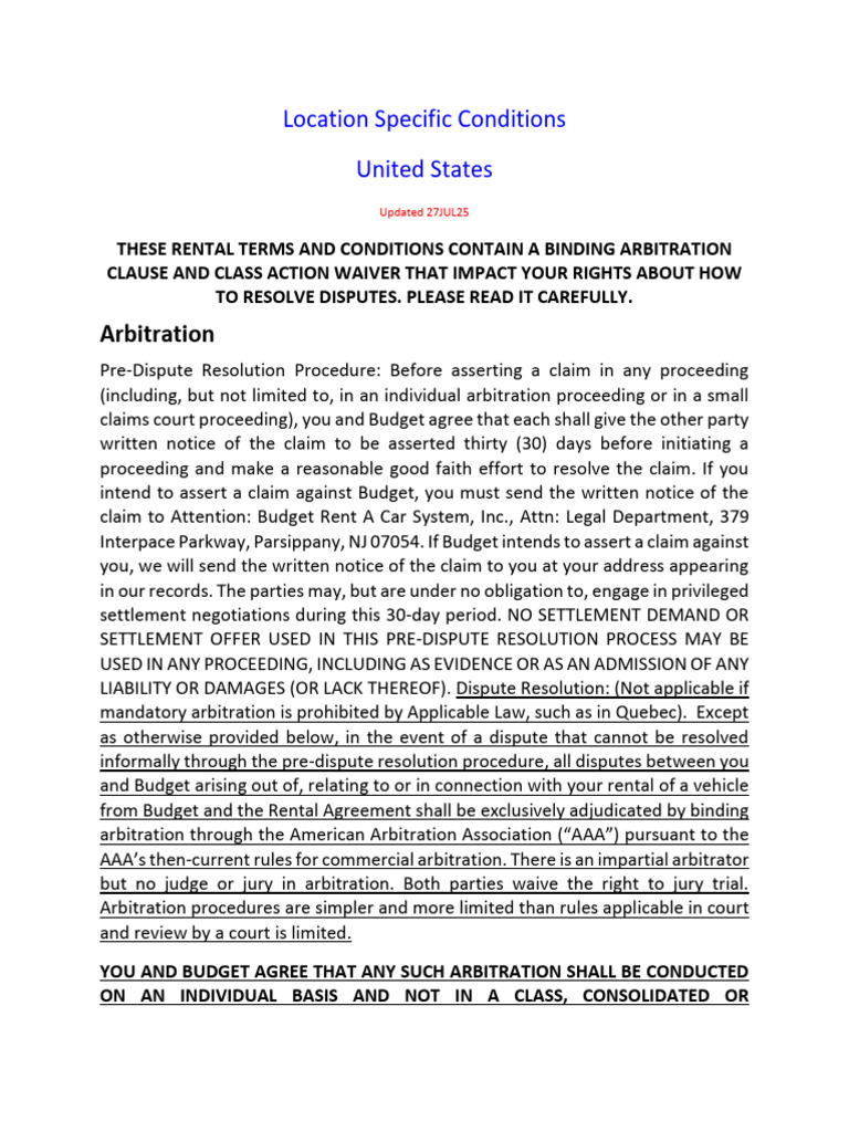 Budget Rental Terms and Conditions | PDF | Arbitration | Credit Card