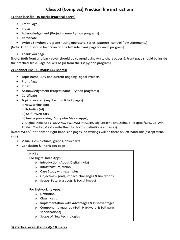 Class XI (CS) Practical File Instructions | PDF